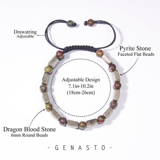 Pyrite Stone and Dragon Blood Stone Bracelet | GENASTO