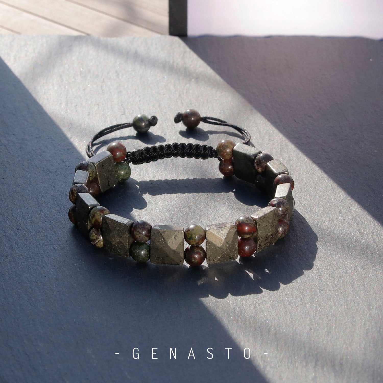 Pyrite Stone and Dragon Blood Stone Bracelet | GENASTO