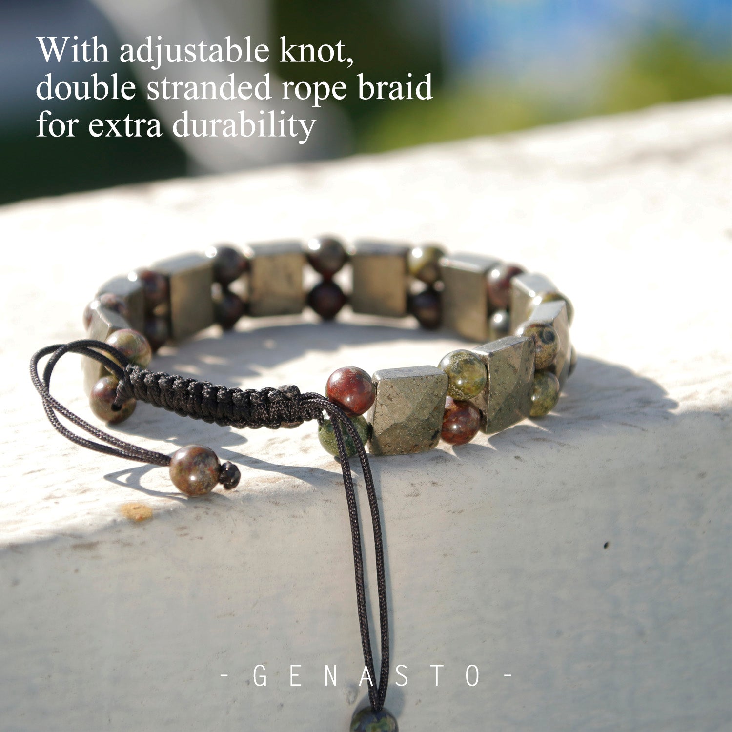 Pyrite Stone and Dragon Blood Stone Bracelet | GENASTO